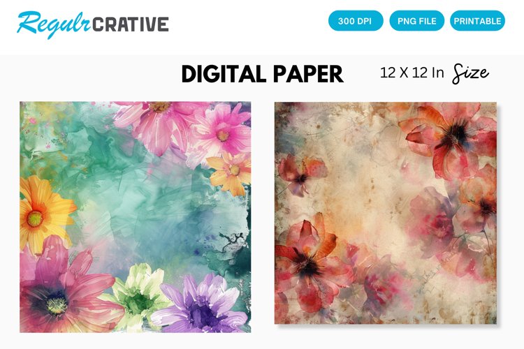 Watercolor Flower Digital Paper, Flower Background