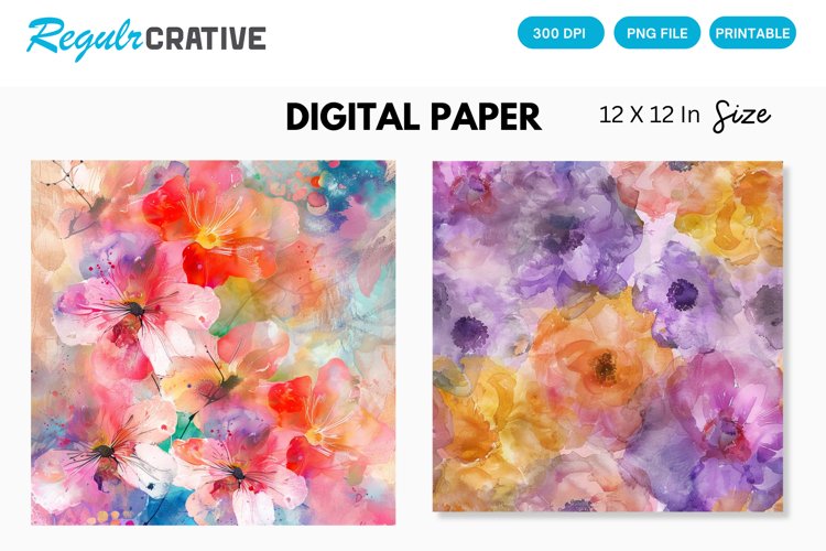Watercolor Flower Digital Paper, Flower Background