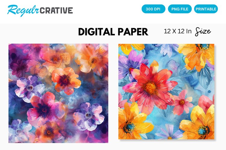 Watercolor Flower Digital Paper, Flower Background