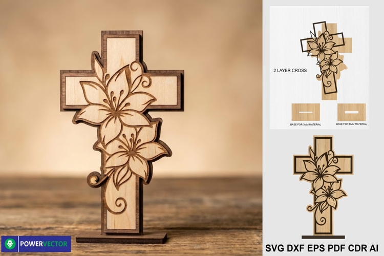 Floral Cross SVG | Holy Week & Easter Cross Laser Cut File