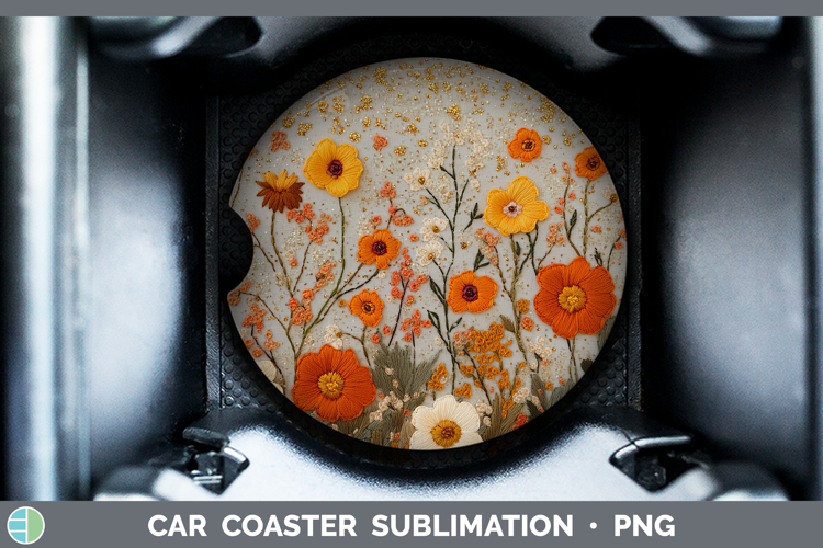 Flowers 01 Embroider Buttercup Car Coaster Sublimation Desi