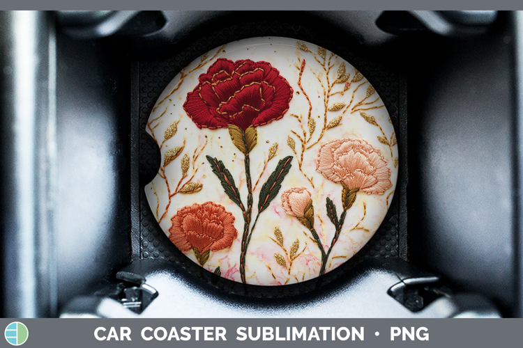 Flowers 01 Embroider Carnation Car Coaster Sublimation Desi