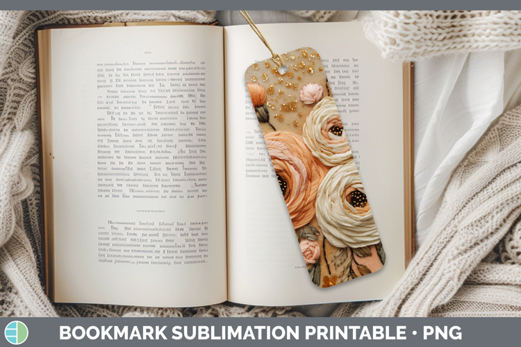 Flowers 01 Embroider Ranunculus Bookmark Sublimation Printab