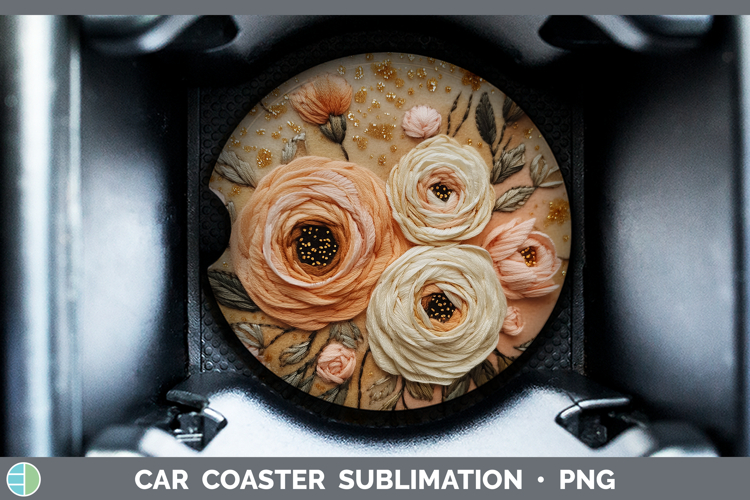 Flowers 01 Embroider Ranunculus Car Coaster Sublimation Des