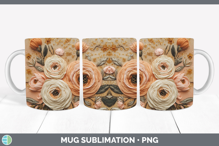 Flowers 01 Embroider Ranunculus Mug Wrap Sublimation Coffee