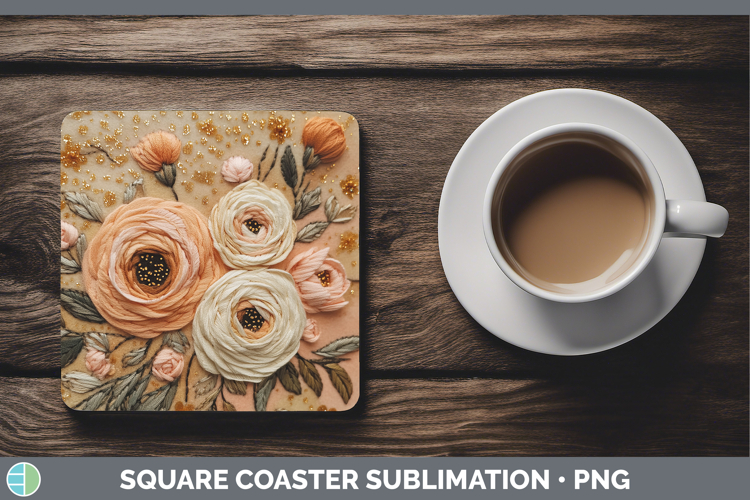 Flowers 01 Embroider Ranunculus Square Coaster Sublimation C