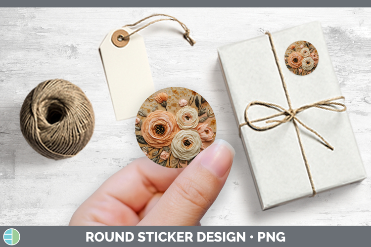 Flowers 01 Embroider Ranunculus Stickers | Round Labels Desi