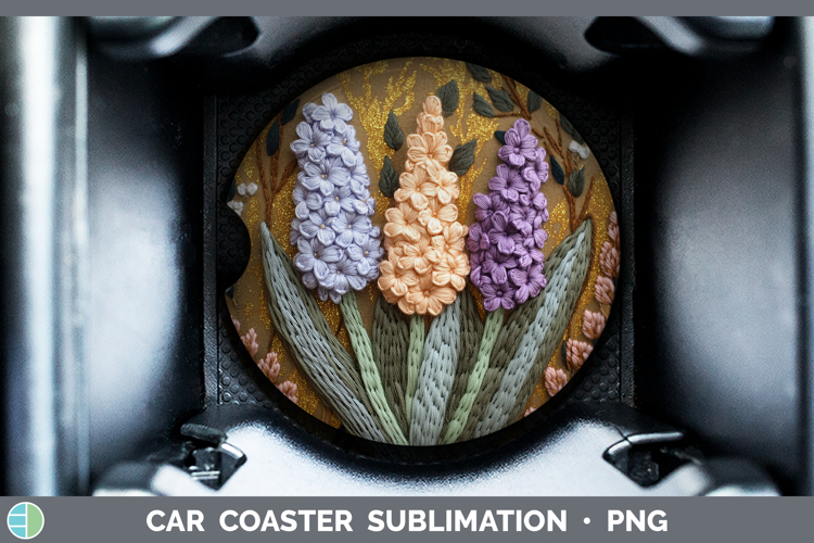 Flowers 02 Embroider Hyacinth Car Coaster Sublimation Desig