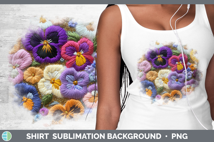 Flowers 02 Embroider Pansy Shirt Sublimation Sublimation Bac