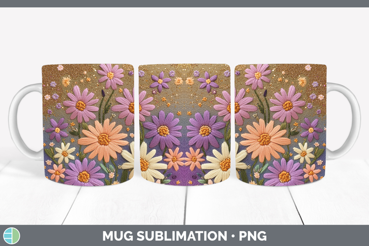 Flowers 03 Embroider Aster Mug Wrap Sublimation Coffee Cup D