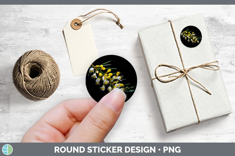 Flowers Acacia Stickers | Round Labels Designs