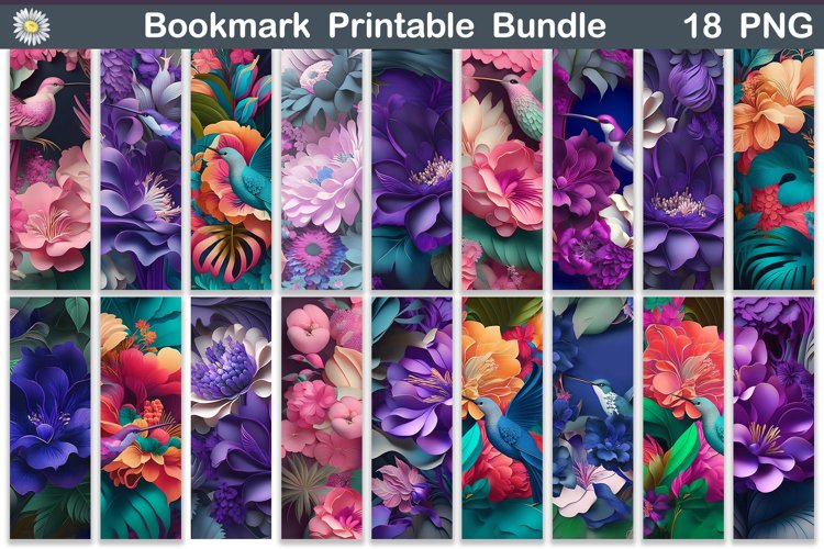 3D Flowers Bookmarks Bundle | Purple Flowers Bookmark PNG