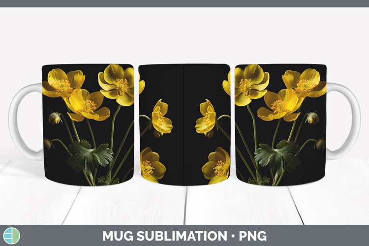 Flowers Buttercup Mug Wrap Sublimation Coffee Cup Designs