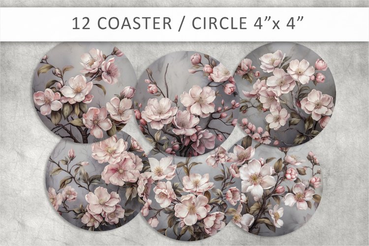 Pink flowers round coaster, Collage Sheet