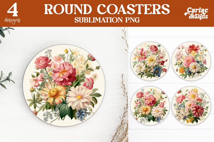 Flowers Coaster Sublimation, Vintage Round Coaster
