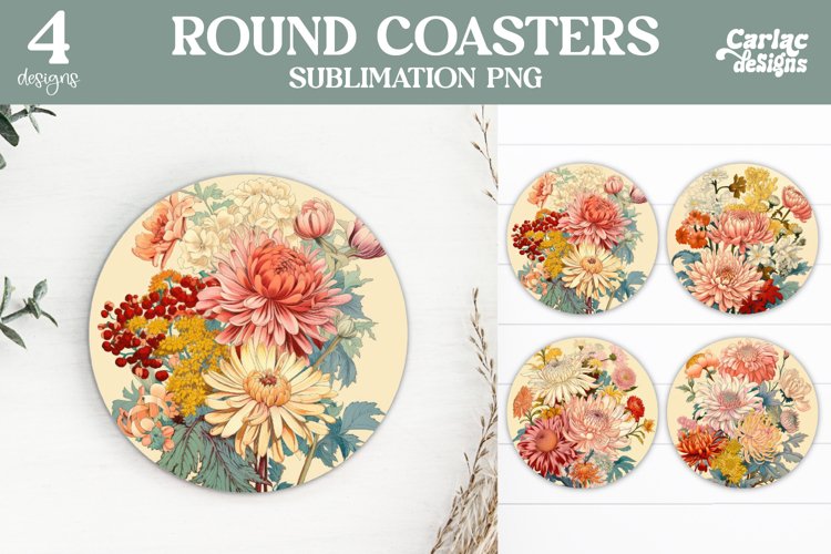Flowers Coaster Sublimation, Vintage Round Coaster