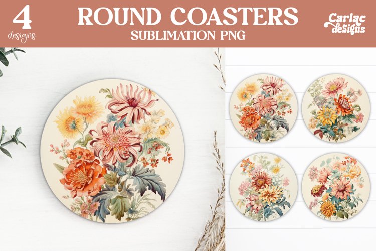 Flowers Coaster Sublimation, Vintage Round Coaster