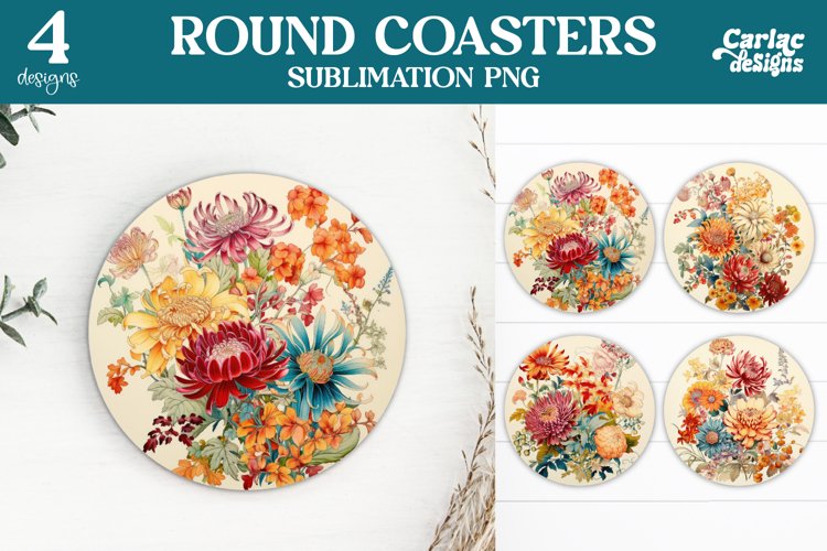 Flowers Coaster Sublimation, Vintage Round Coaster