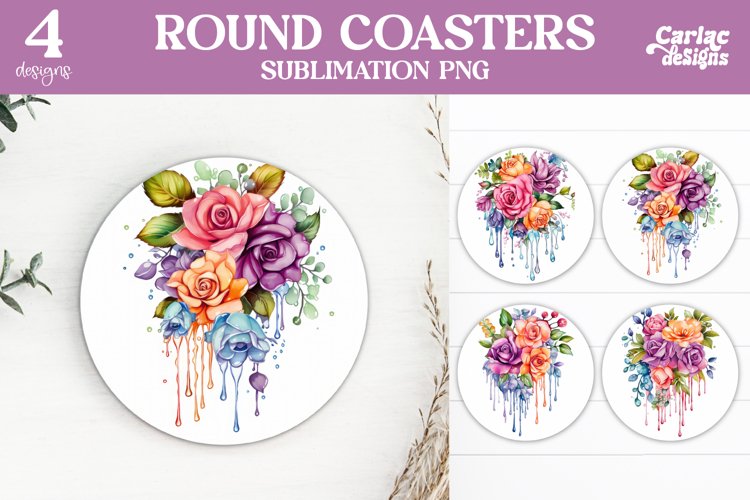 Flowers Coaster Sublimation, Colorful Round Coaster