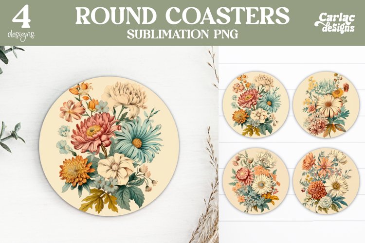Flowers Coaster Sublimation, Vintage Round Coaster