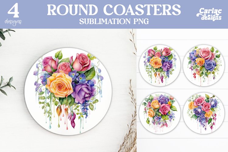 Flowers Coaster Sublimation, Colorful coasters