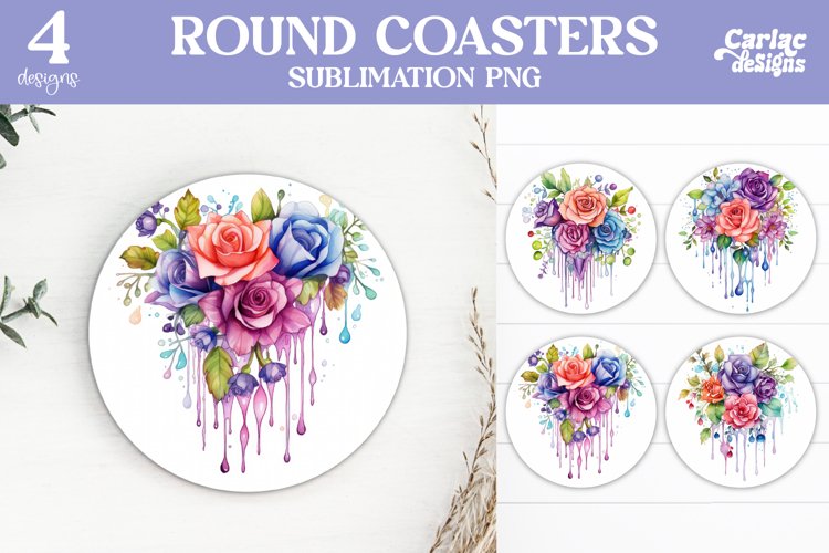 Flowers Coaster Sublimation, Colorful Round Coaster
