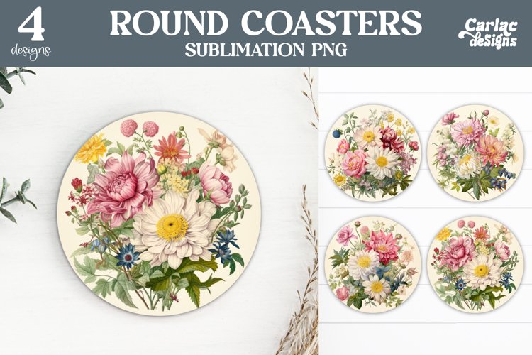 Flowers Coaster Sublimation, Vintage Round Coaster