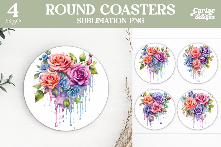 Flowers Coaster Sublimation, Colorful Round Coaster
