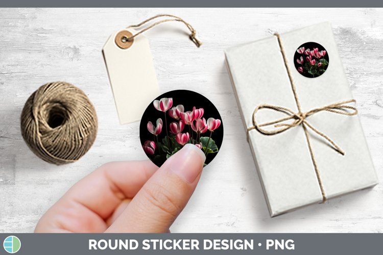 Flowers Cyclamen Stickers | Round Labels Designs