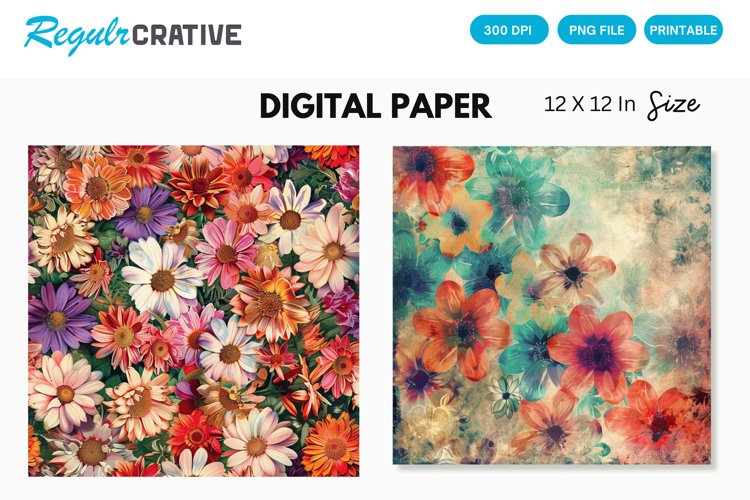 Flowers Digital Paper , Flowers Seamless Pattern