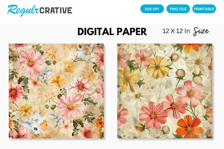 Flowers Digital Paper , Flowers Seamless Pattern