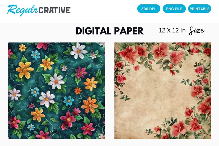 Flowers Digital Paper , Flowers Seamless Pattern