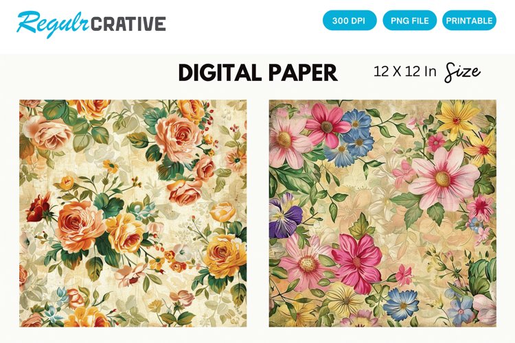Flowers Digital Paper , Flowers Seamless Pattern
