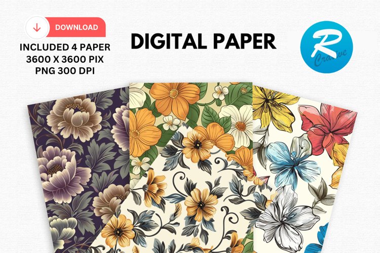 Flowers Digital Paper, Flowers Background