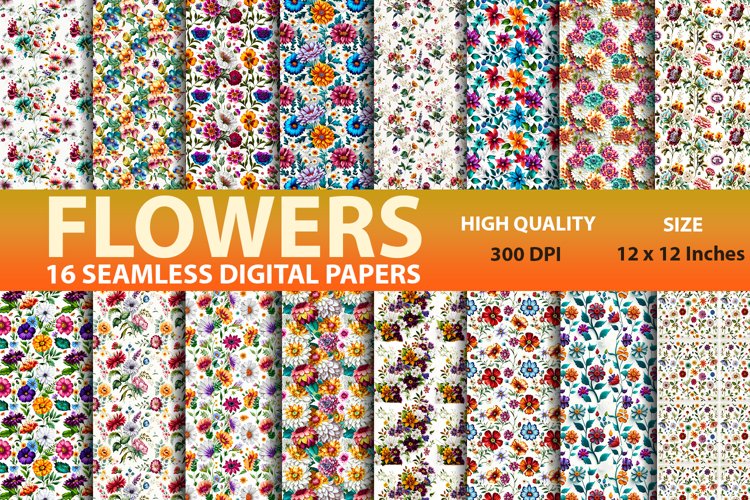 digital paper flowers, Flower Pattern Bundle (2394243)