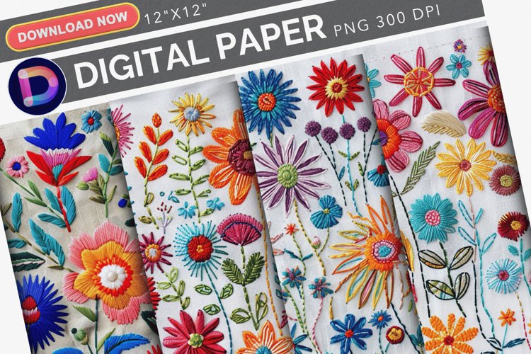 Flowers Embroidery Digital Paper