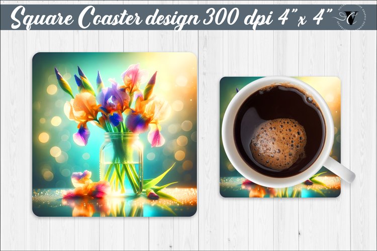 Square Coaster | Flowers | Flowers in a glass jar (3804549)