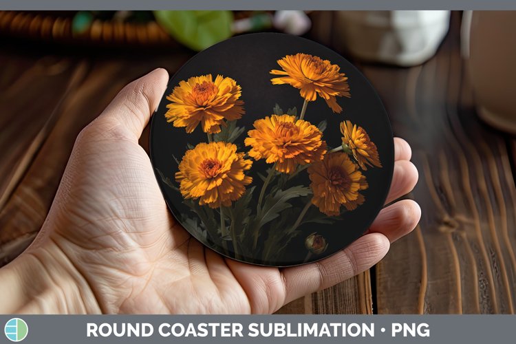 Flowers Marigold Round Coaster Sublimation Coaster Designs