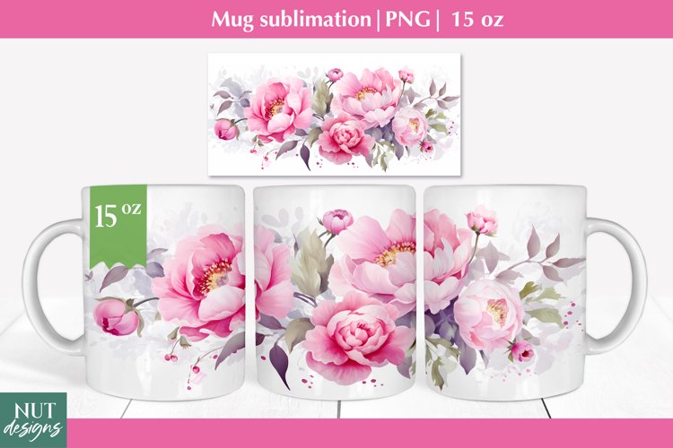 Pink Flower mug wrap Floral mug 15oz mug (3590062)