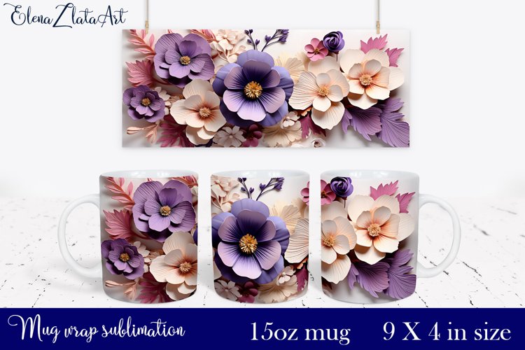 3d flowers Mug Sublimation, Floral Design Mug (4206194)
