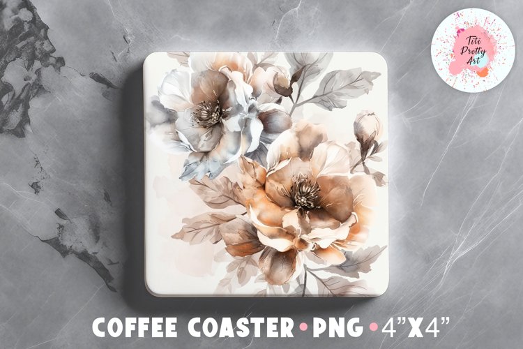 Flowers Square Coaster Sublimation Designs PNG