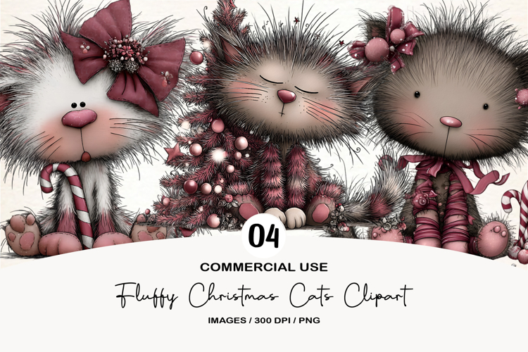 Fluffy Christmas Cats Clipart