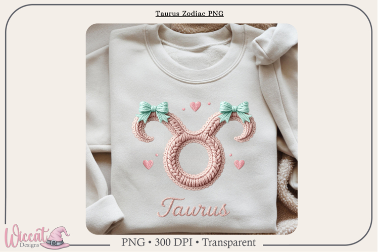 Taurus Zodiac PNG, Cozy Faux Knit Astrology Clipart,