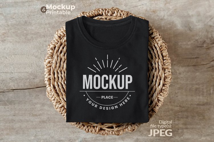 Black no tag tshirt mockup Folded style. 2 JPEG files