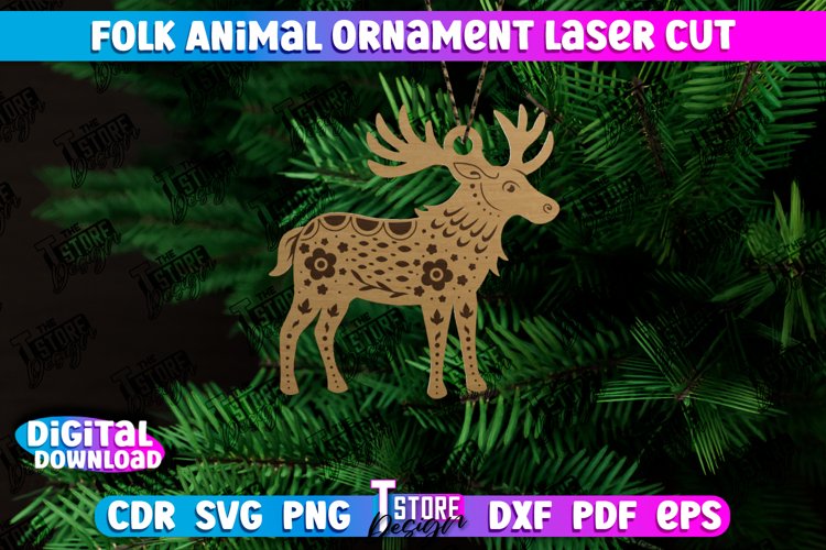 Folk Elk Ornament | Rustic Design | Nordic Ornament | CNC