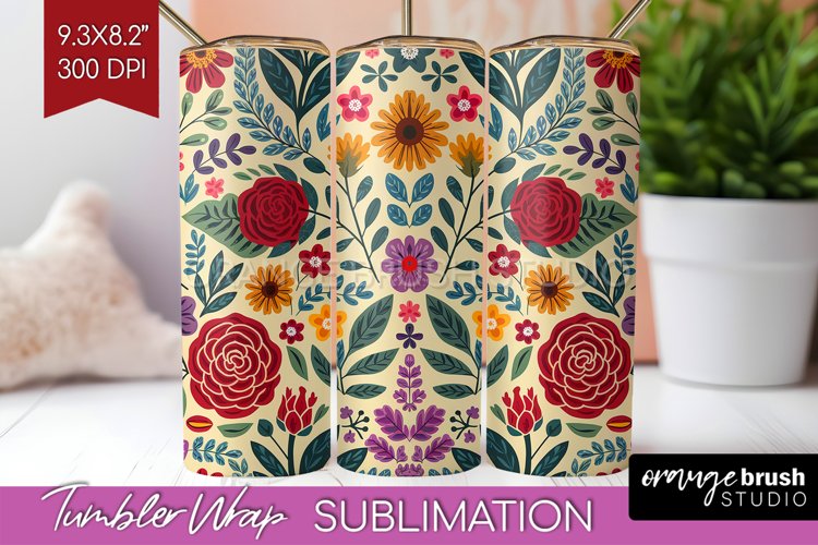 Folk Flowers Tumbler Wrap - Floral Folk Tumbler (5143635)