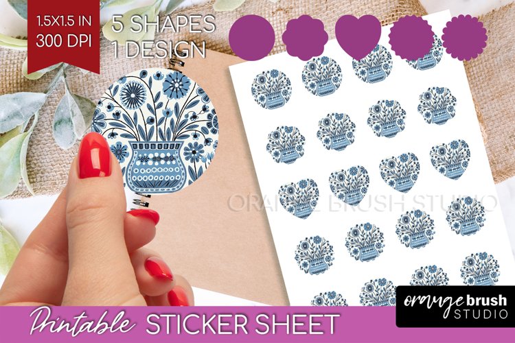 Folk Flowers Round Sticker - Floral Folk Printable (5142503)