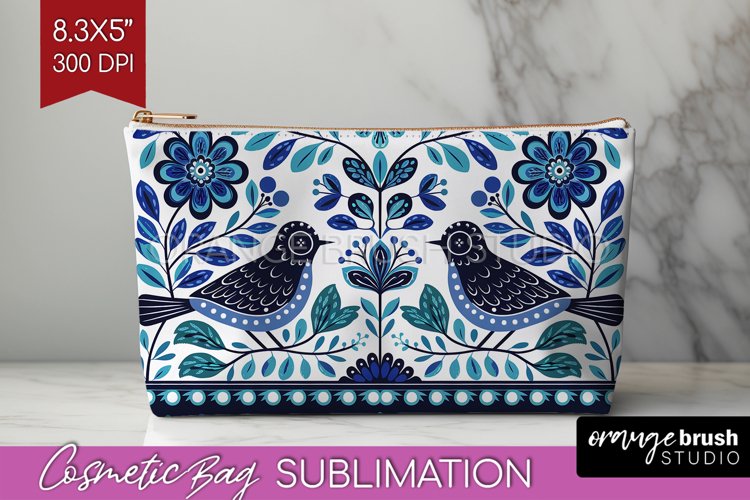 Folk Flowers Cosmetic Bag - Floral Folk Makeup Bag (5143127)