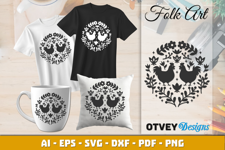 Chicken Folk Art Scandinavian SVG