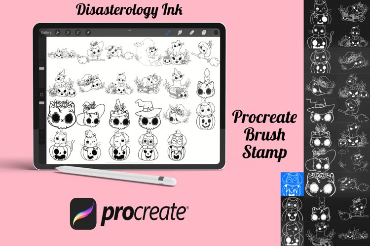 Halloween Cats Set 1 Procreate Brush Stamps, 23 Spooky Cats
